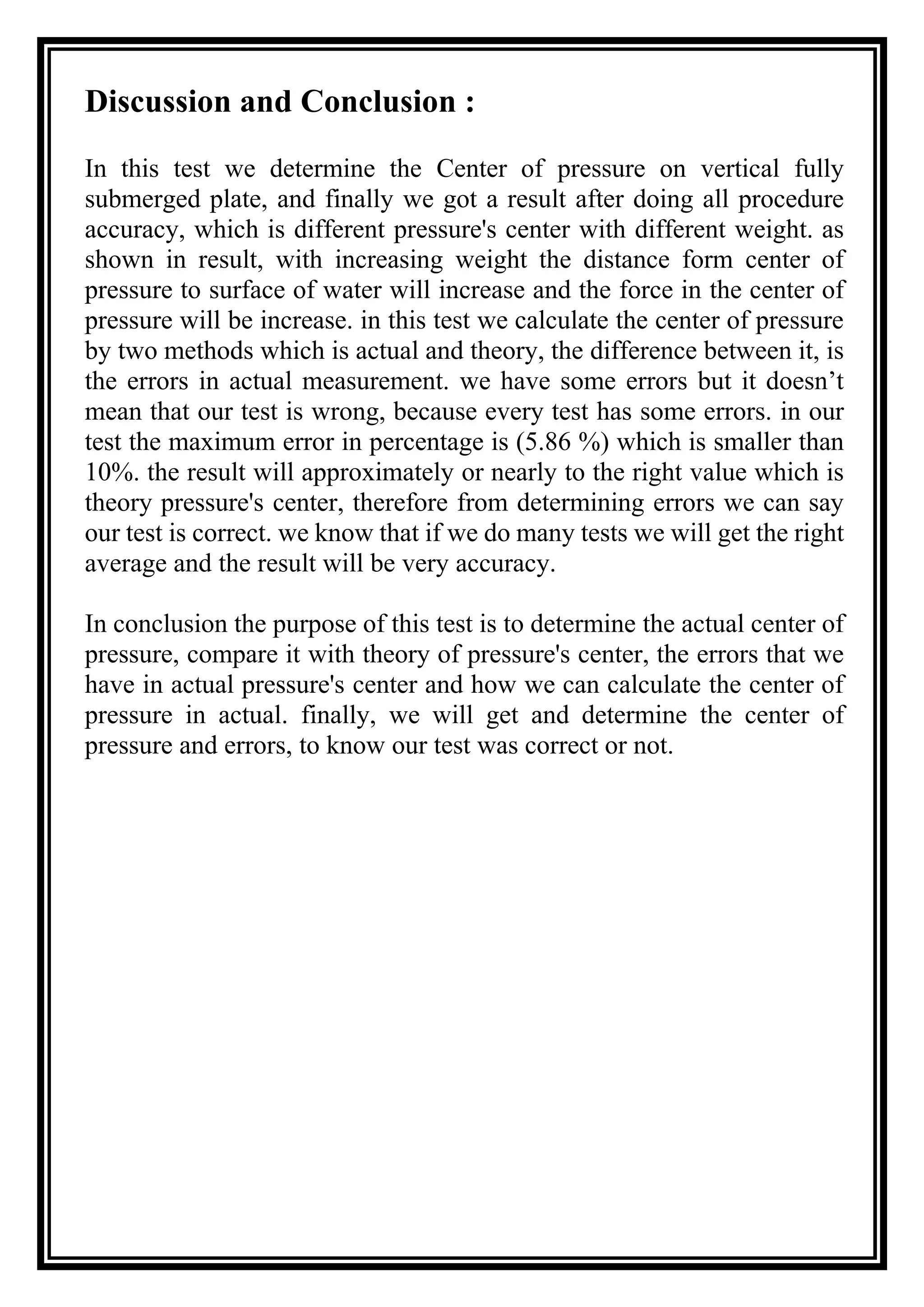 Center of Pressure on Vertical Fully Submerged Plate | Jameel Academy | PDF