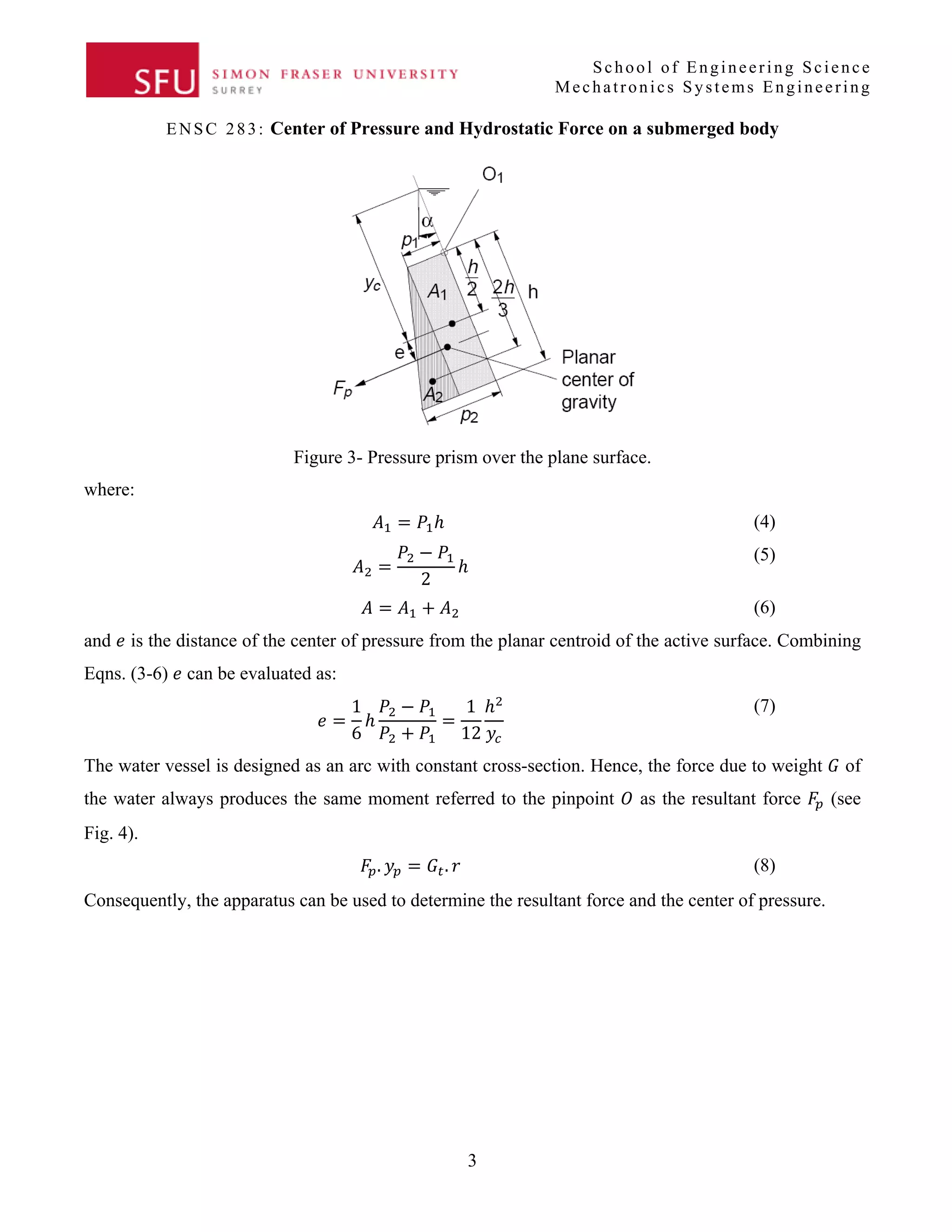 Center of pressure and hydrostatic force on a submerged body rev | PDF