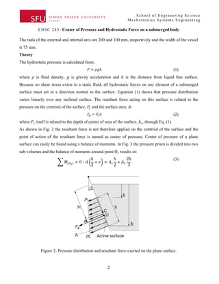 Center of pressure and hydrostatic force on a submerged body rev | PDF