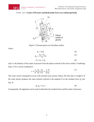 Center of pressure and hydrostatic force on a submerged body rev | PDF