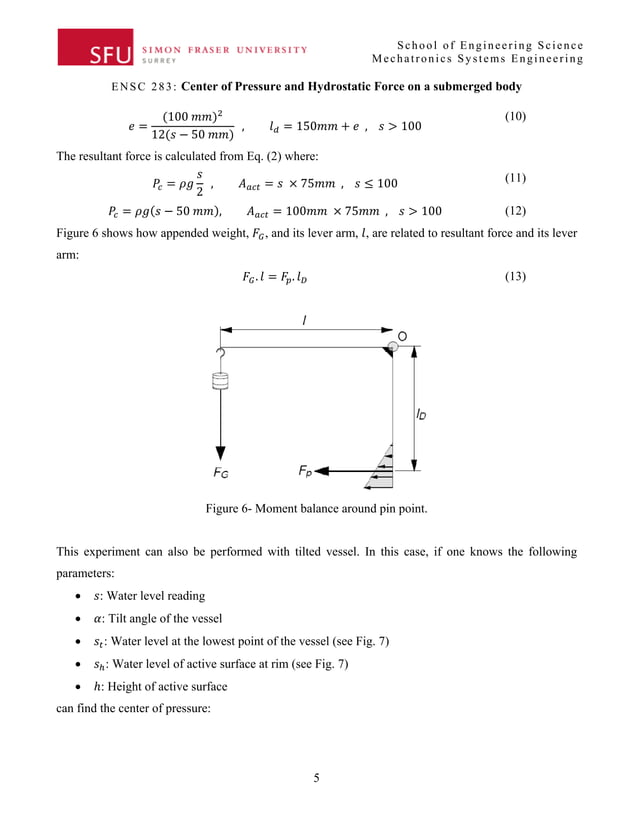 Center of pressure and hydrostatic force on a submerged body rev | PDF