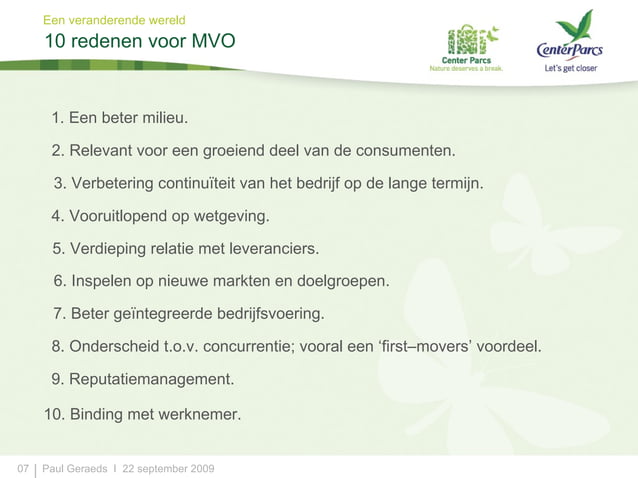 Center Parcs (Expert Class MVO in de marketingmix) | PPT