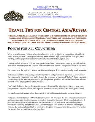 TRAVEL TIPS FOR CENTRAL ASIA/RUSSIA | DOC