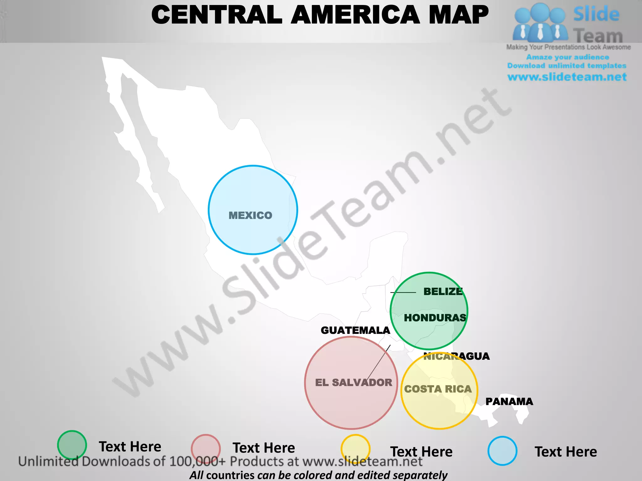 Central america powerpoint editable continent map with countries ...