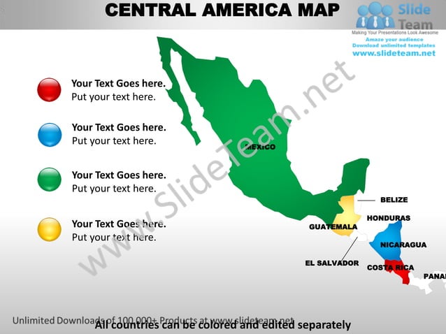 Central america powerpoint editable continent map with countries ...