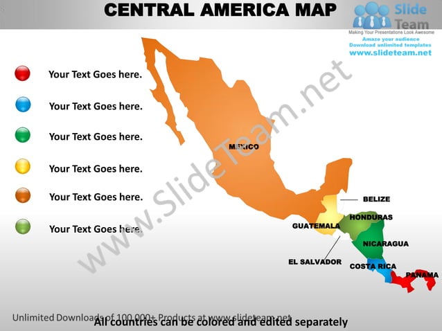 Central america powerpoint editable continent map with countries ...