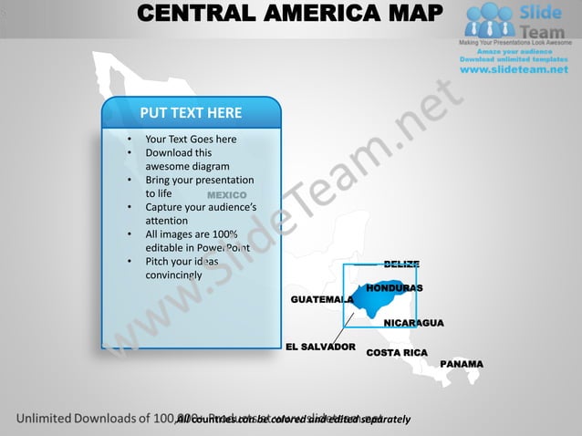 Central america powerpoint editable continent map with countries ...