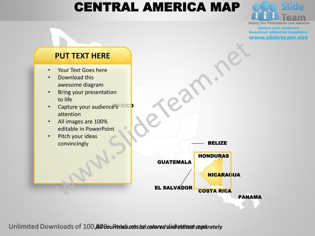 Central america powerpoint editable continent map with countries ...