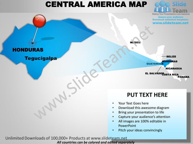 Central america powerpoint editable continent map with countries ...