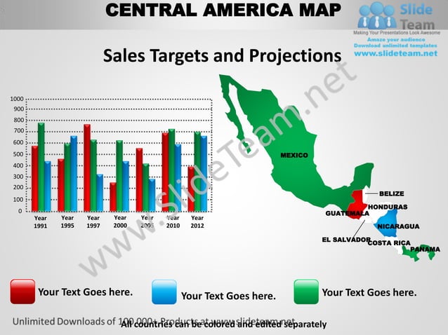 Central america powerpoint editable continent map with countries ...