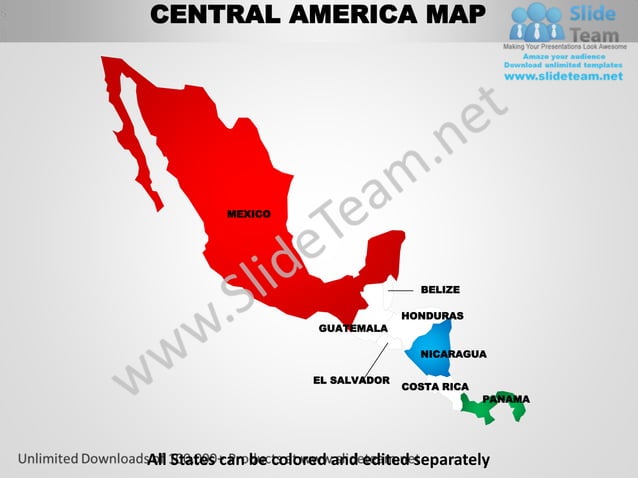 Central america powerpoint editable continent map with countries ...