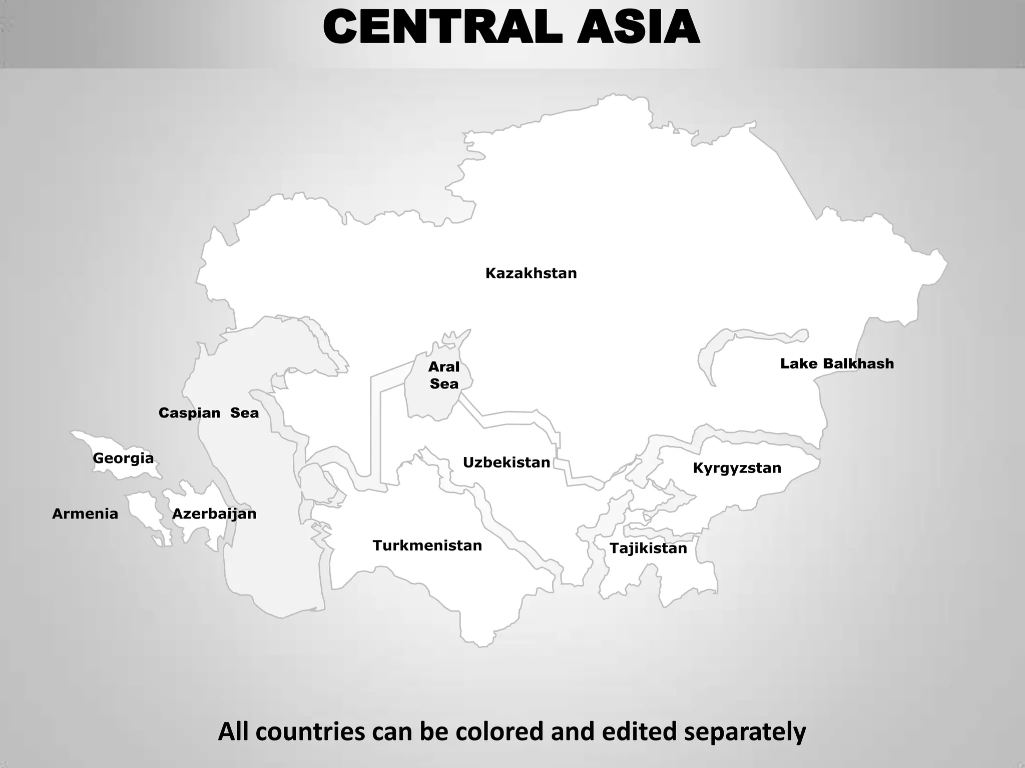 Central asia editable continent map with countries | PPTX