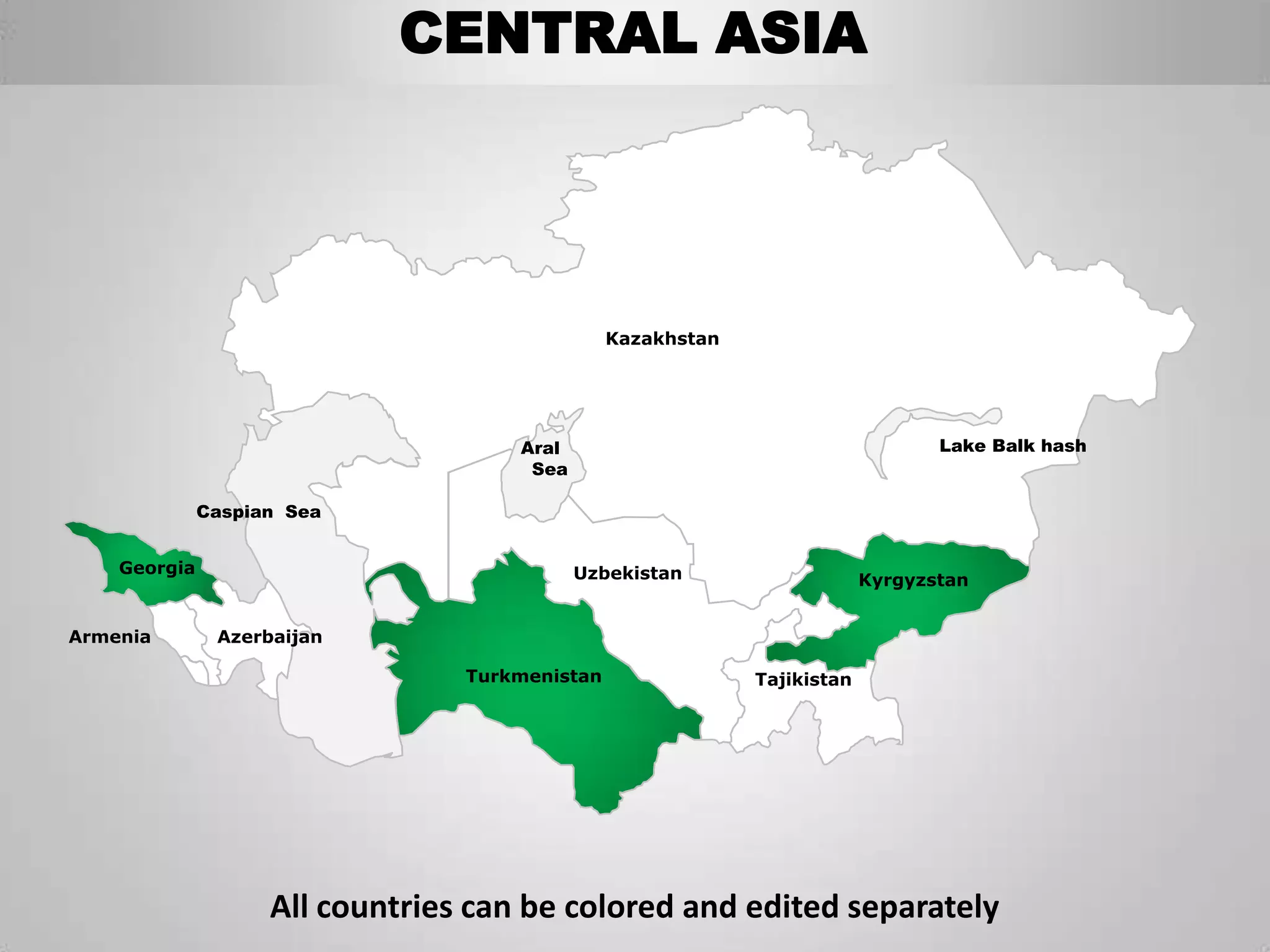 Central asia editable continent map with countries | PPTX
