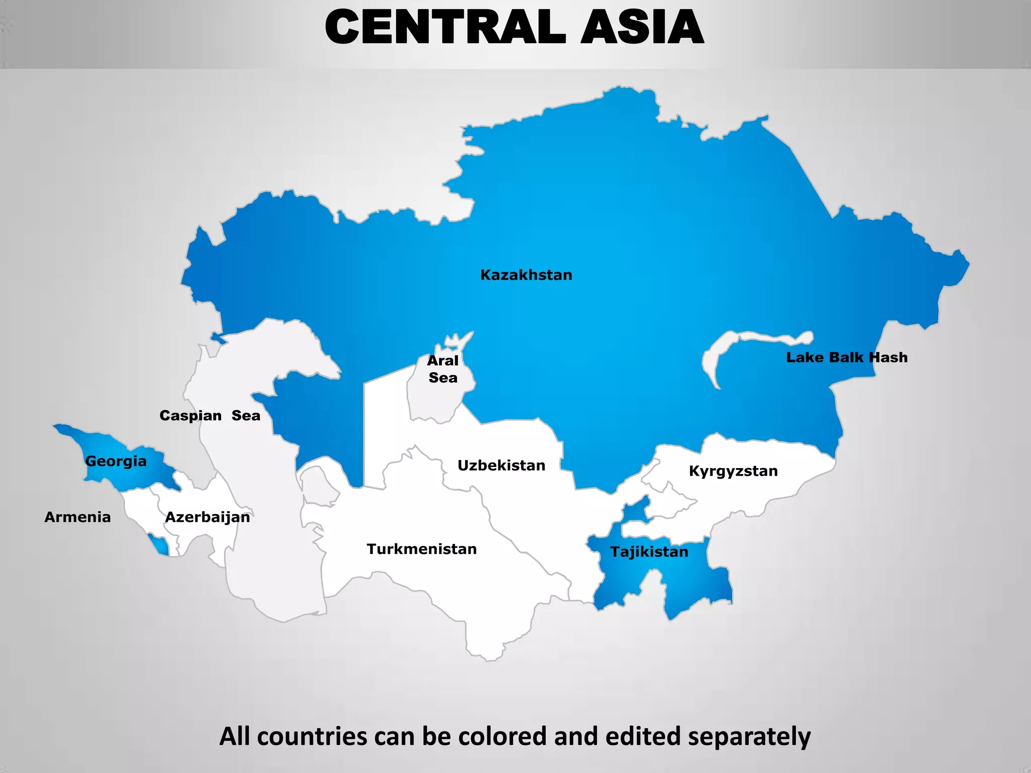 Central asia editable continent map with countries | PPTX