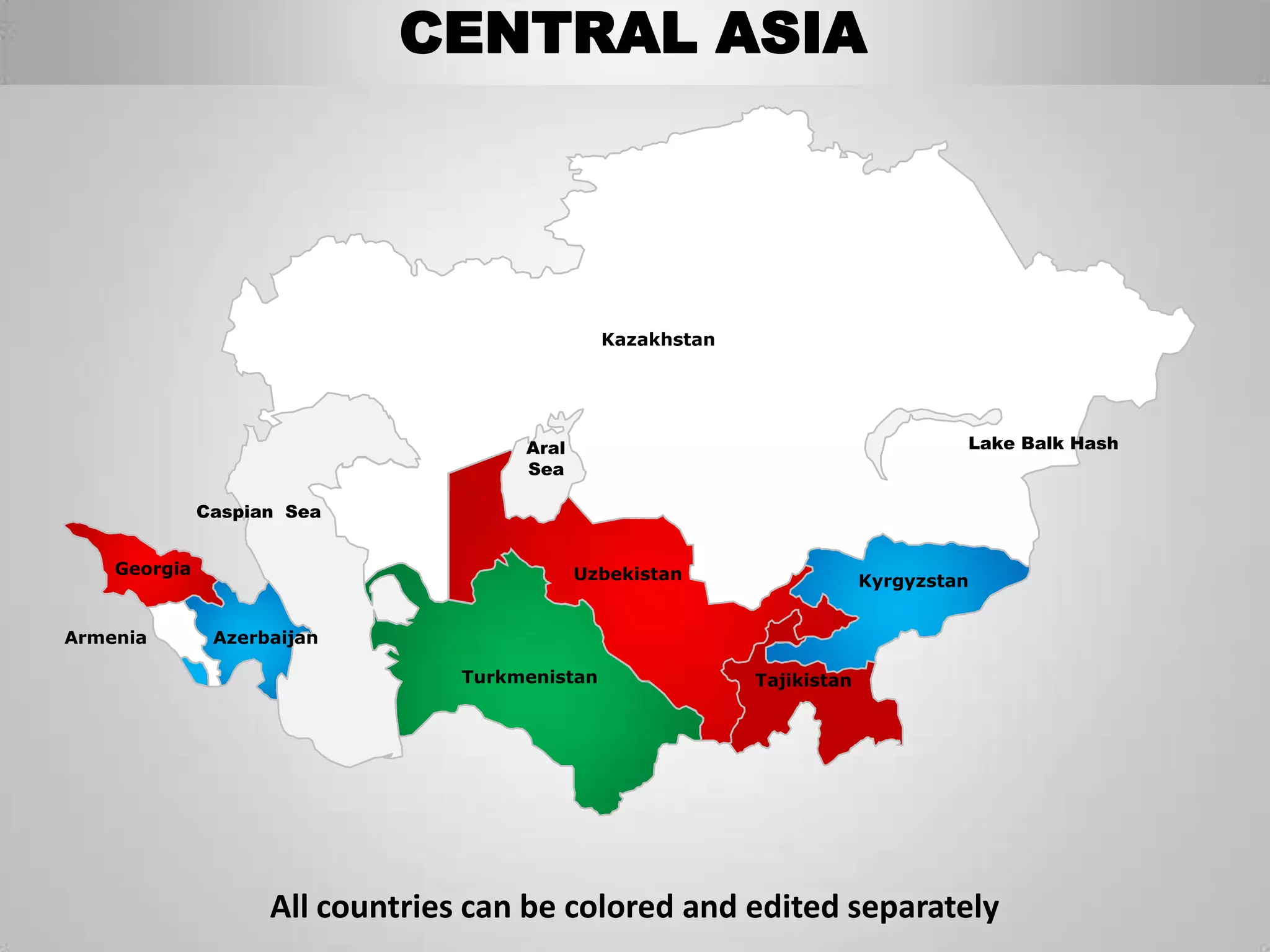 Central asia editable continent map with countries | PPTX
