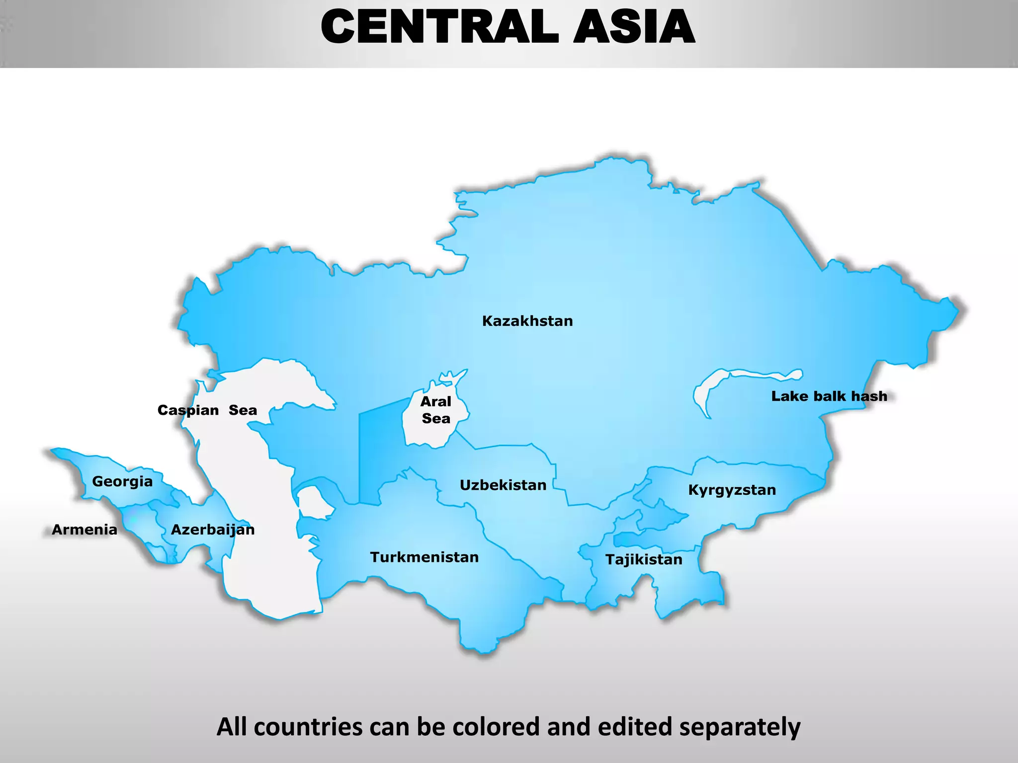 Central asia editable continent map with countries | PPTX