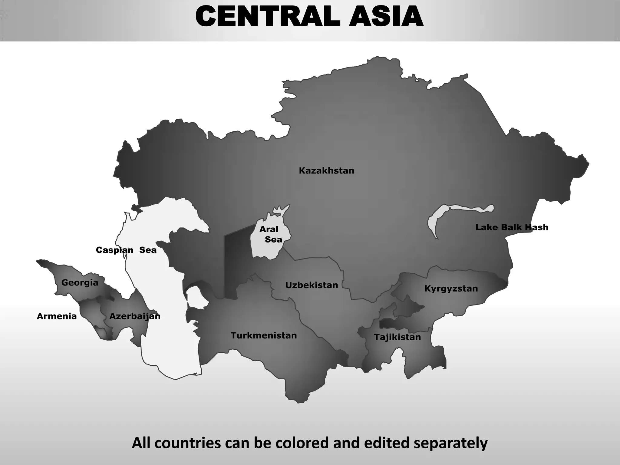 Central asia editable continent map with countries | PPTX