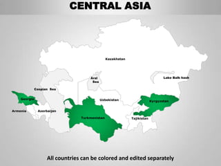 Central asia editable continent map with countries | PPTX