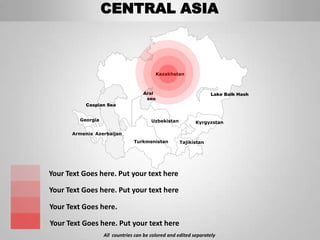 Central asia editable continent map with countries | PPTX
