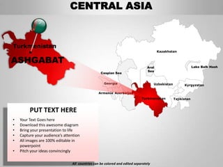 Central asia editable continent map with countries | PPTX