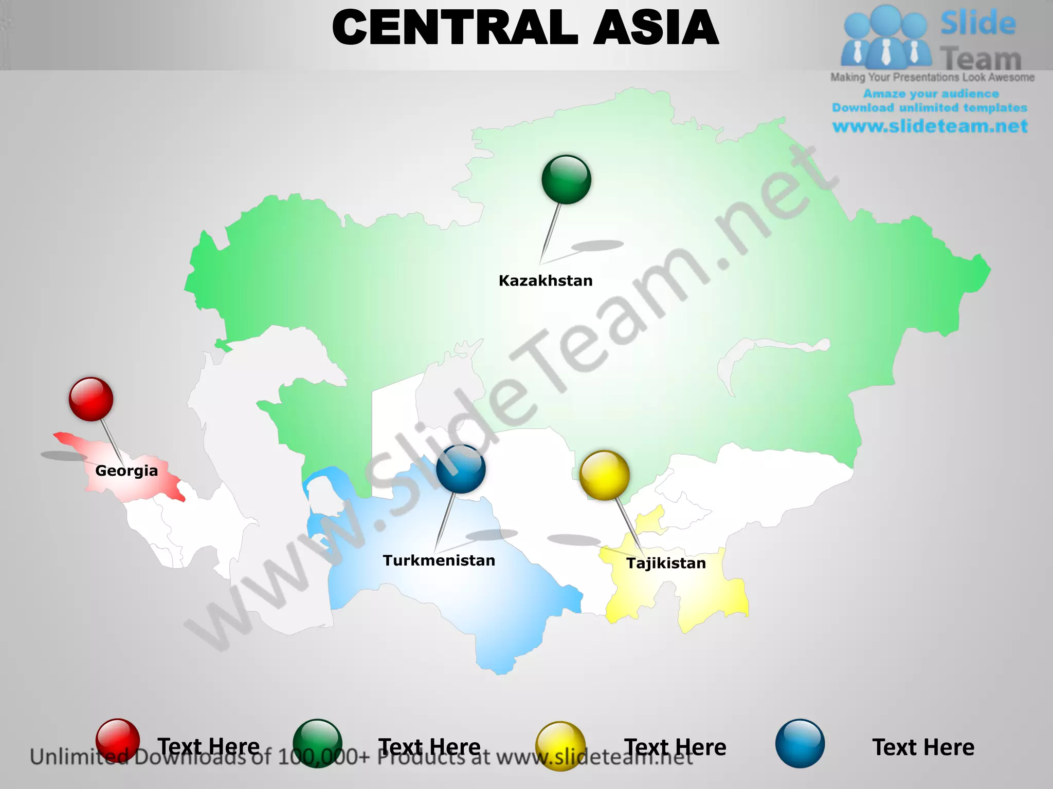 Central asia powerpoint editable continent map with countries templates ...