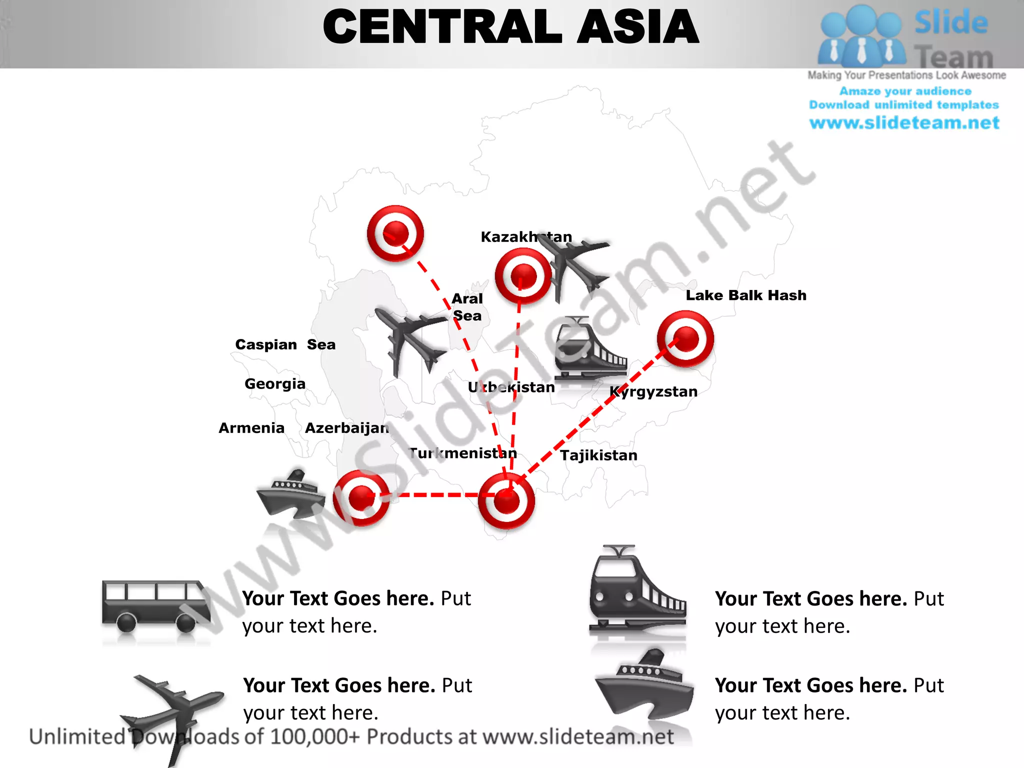 Central asia powerpoint editable continent map with countries templates ...
