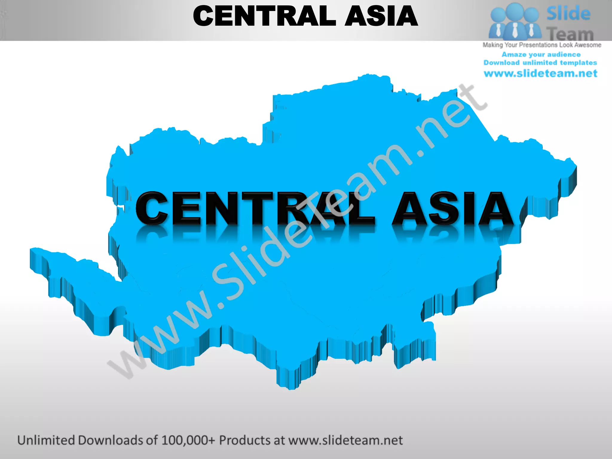 Central asia powerpoint editable continent map with countries templates ...