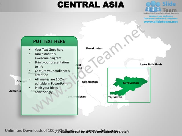 Central asia powerpoint editable continent map with countries templates ...