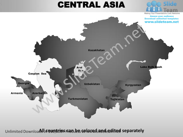 Central asia powerpoint editable continent map with countries templates ...