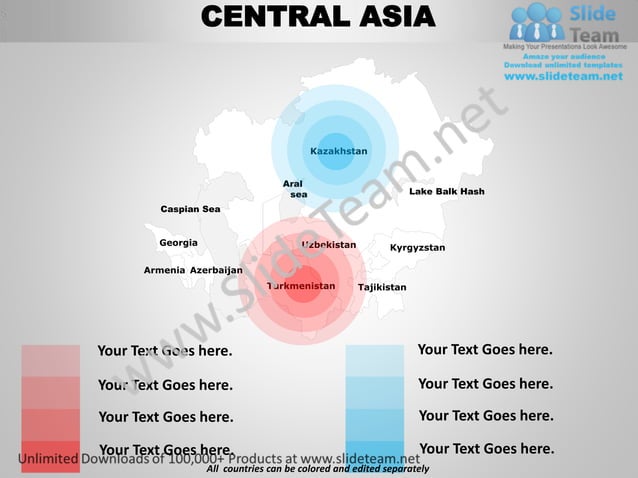Central asia powerpoint editable continent map with countries templates ...