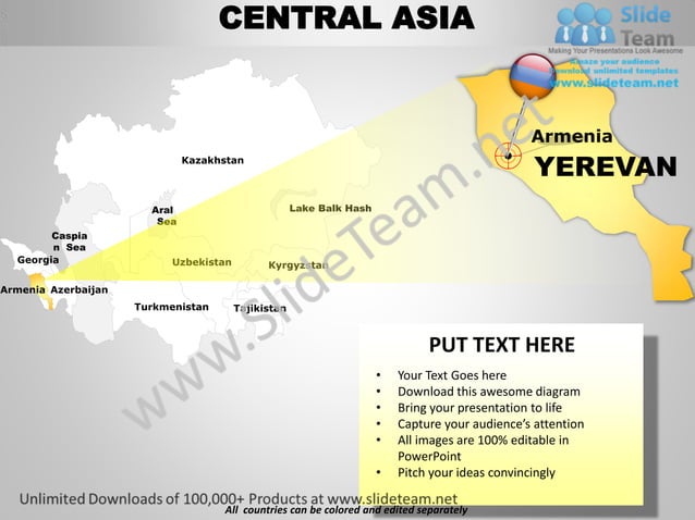Central asia powerpoint editable continent map with countries templates ...