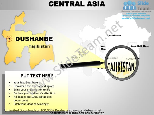 Central asia powerpoint editable continent map with countries templates ...