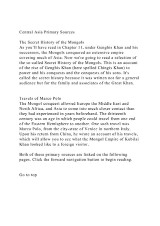 Central Asia Primary SourcesThe Secret History of the Mongols.docx