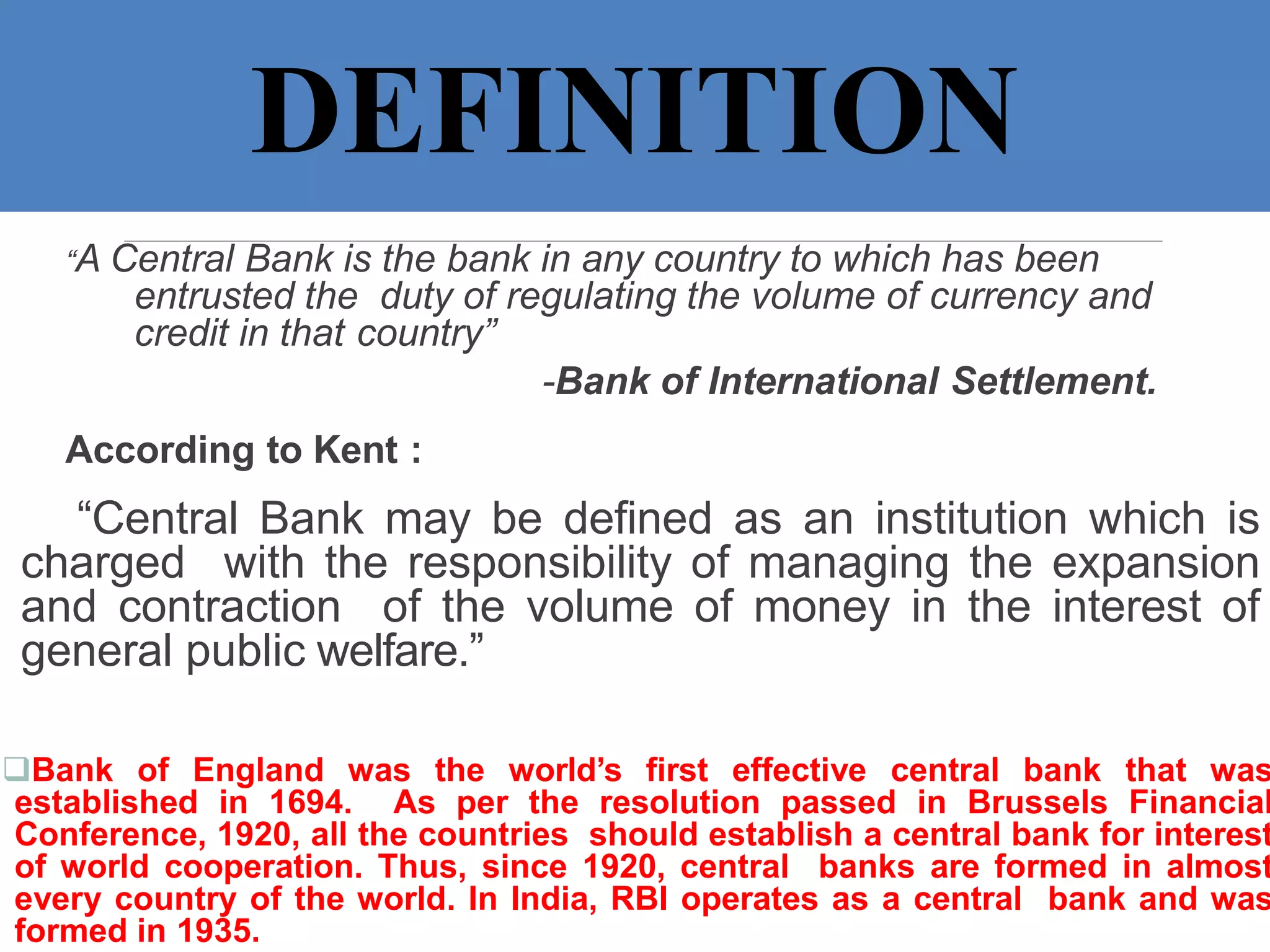 Central bank and functions | PPTX