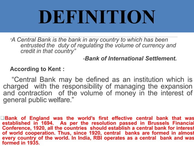 Central bank and functions | PPTX