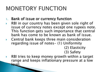 Central bank of india and its functions | PPTX