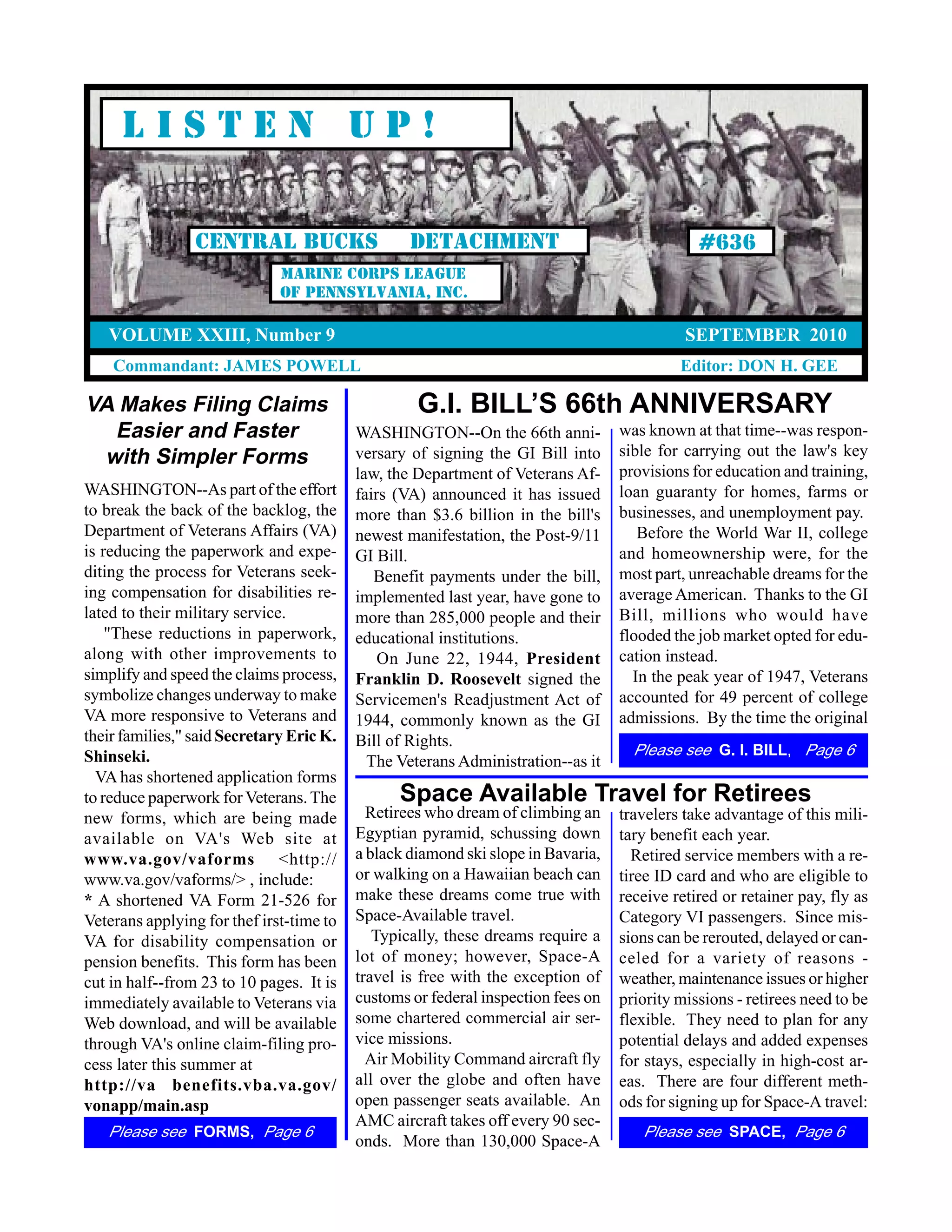 Central bucks detachment marine corps league september 2010 | PDF