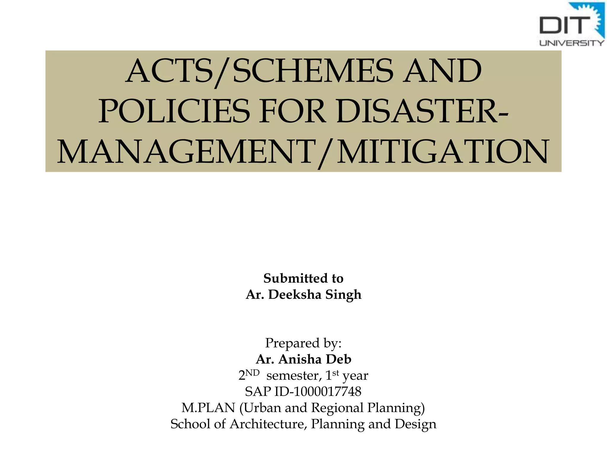 Central Disaster Management and Mitigation Schemes .pptx