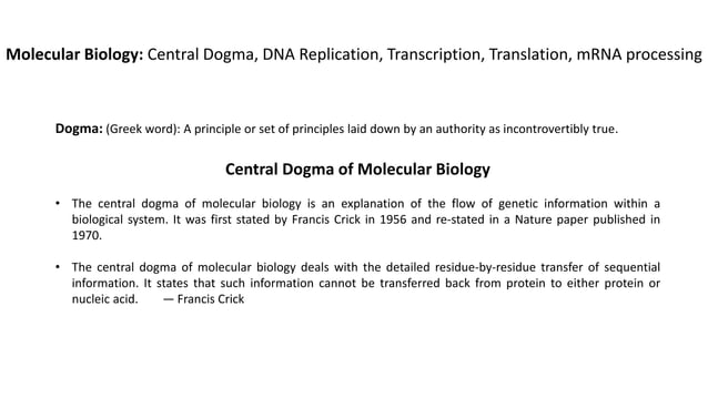 Central dogma of molecular biology with video slide. | PPT