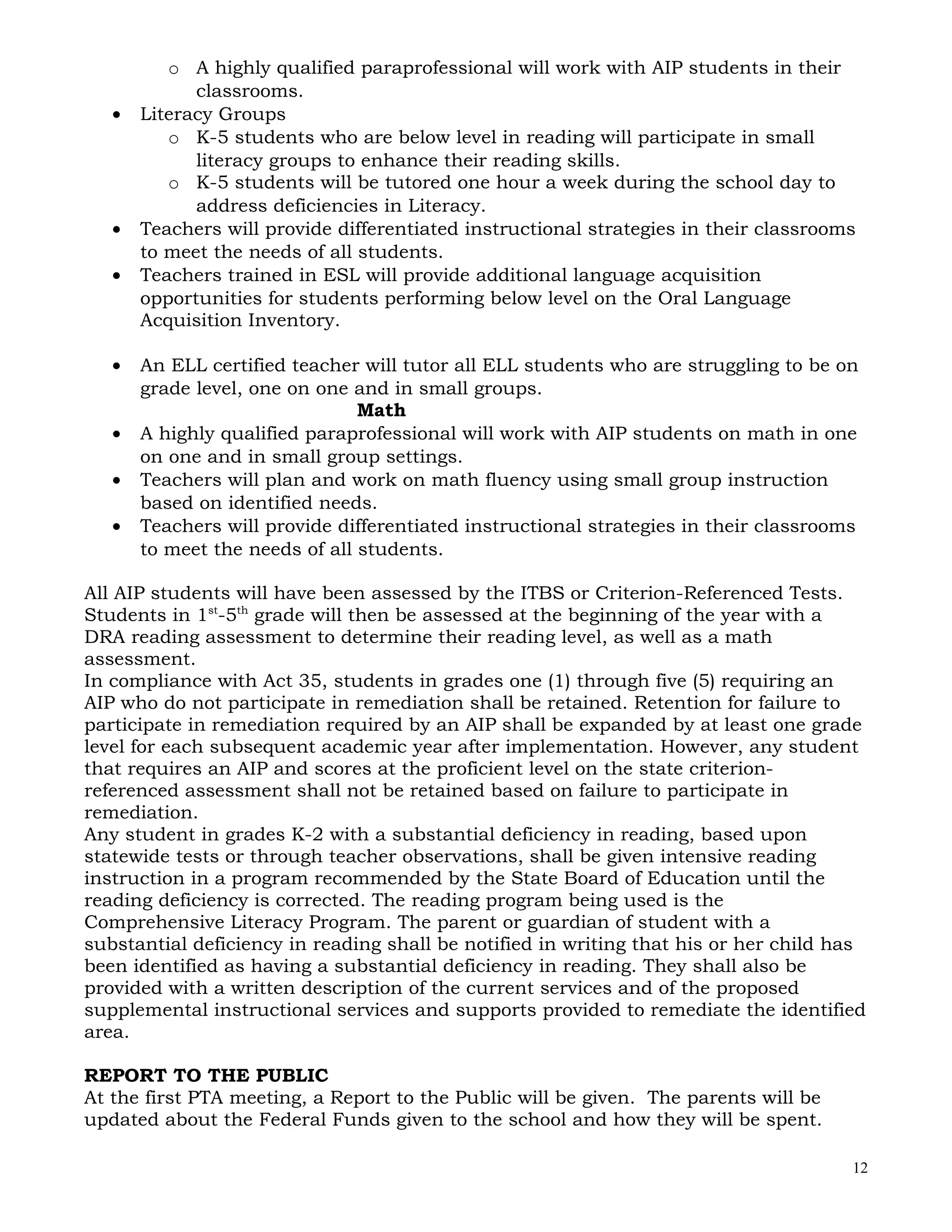 Central elementary school student handbook | DOC