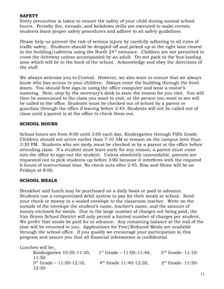 Central elementary school student handbook | DOC