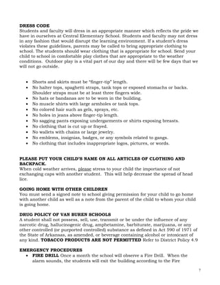 Central elementary school student handbook | DOC