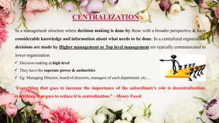 Centralization & decentralization final | PPTX | Business Administration | Business