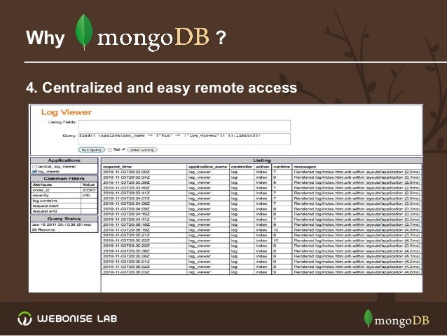 Centralized logging system using mongoDB