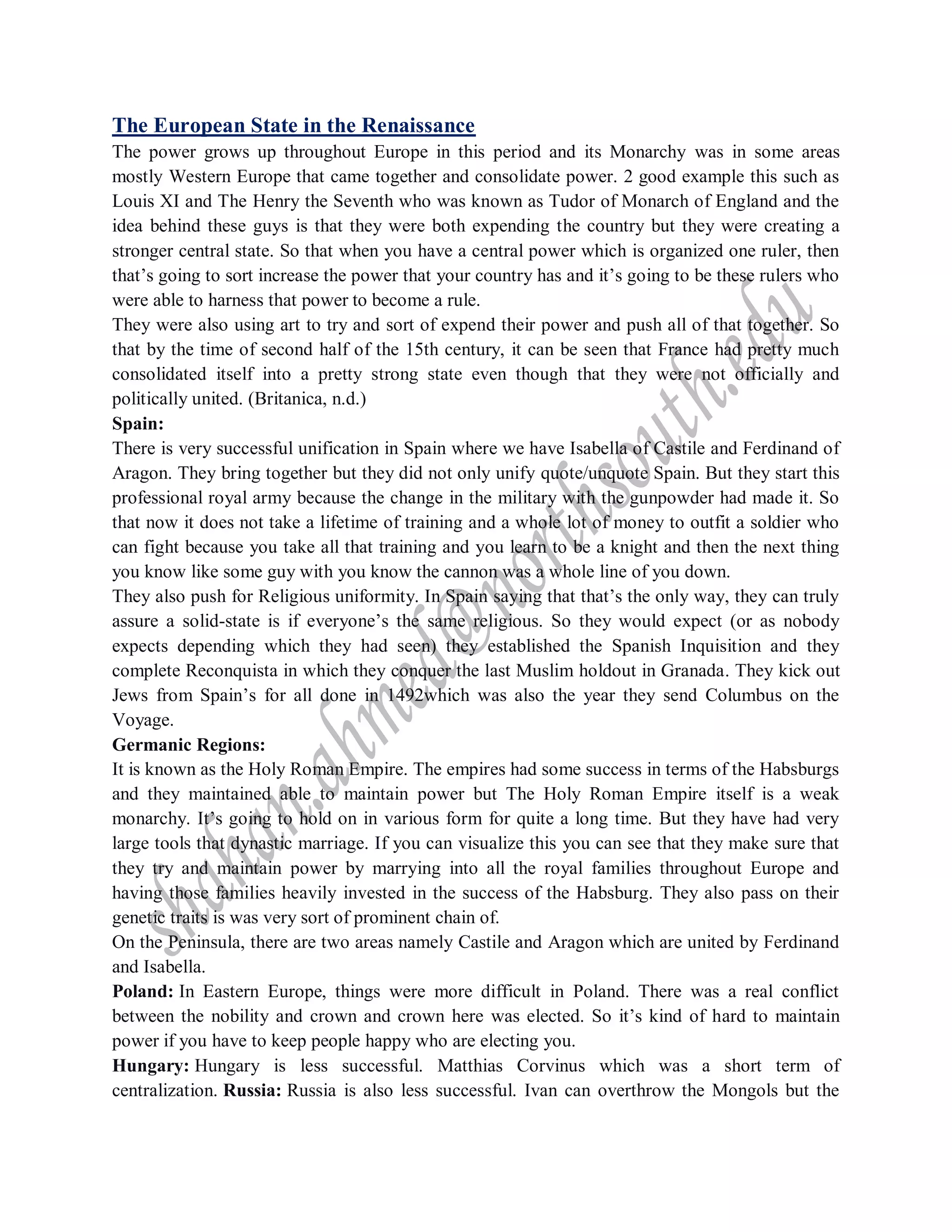 Centralized of nation states of renaissance era | PDF