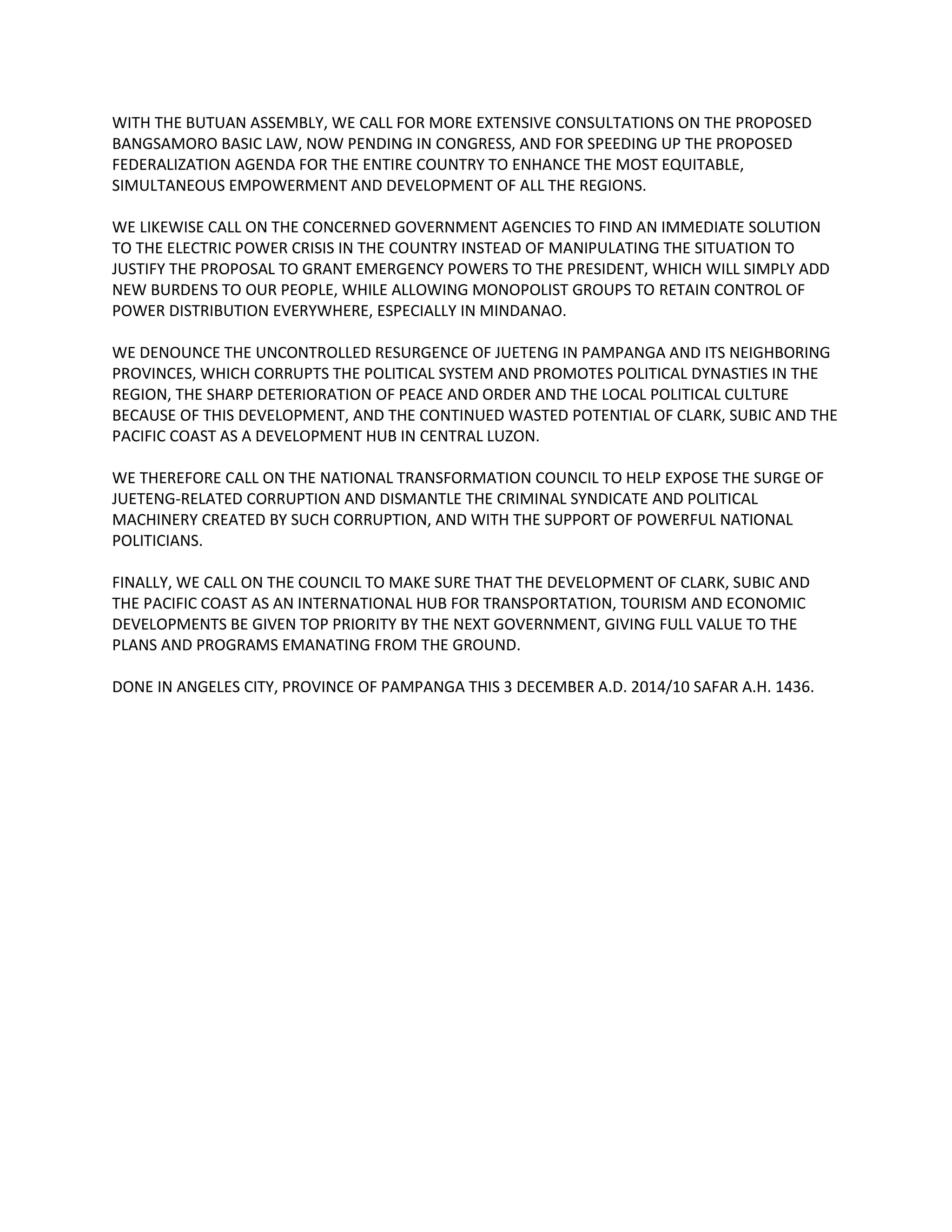 The National Transformaton Council: Central Luzon Declaration | PDF