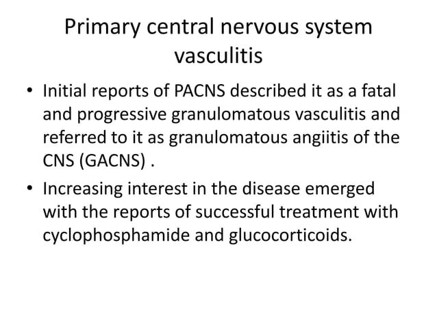 Central nervous system vasculitis | PPTX | Brain and Nervous System Disorders | Diseases and ...