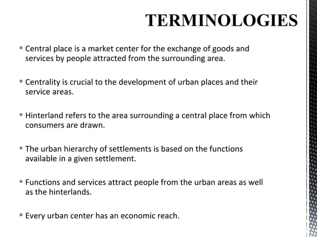 Central Place Theory | PPT | Geography | Science