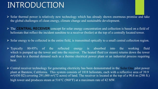 Central receiver power system | PPTX | Power and Energy Industry ...