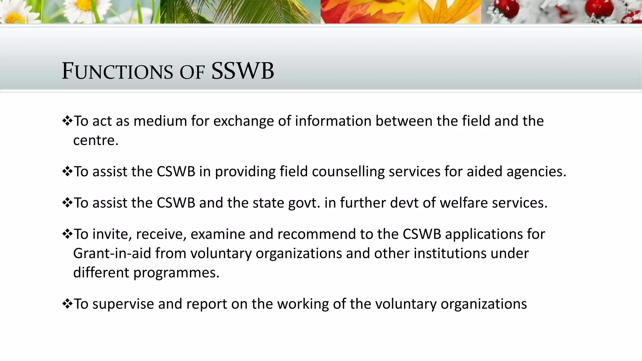 Central & State Social Welfare Board | PPTX